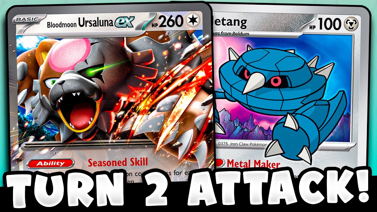 My NEW Bloodmoon Ursaluna & Metang Deck Attacks TURN 2! - YouTube