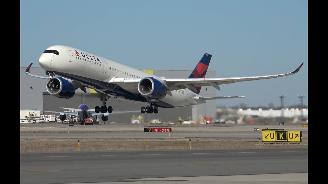 Delta A350 take off, DTW - YouTube