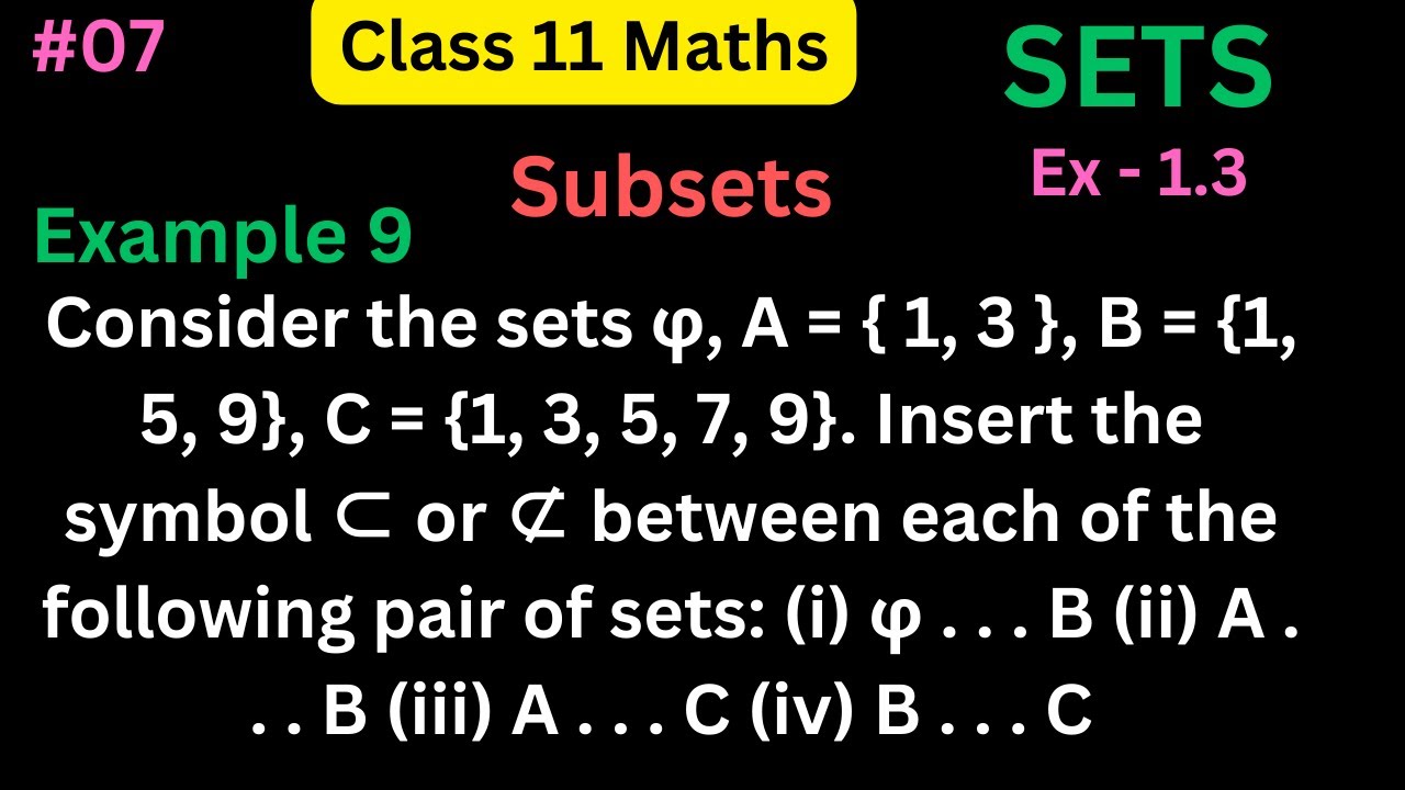 Class 11 Maths || Chapter 1 || Exercise 1.3 Example 9 || Sets || NCERT ...