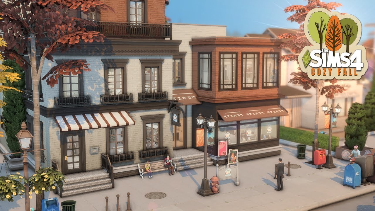 Apartment building + The Book Store | The Sims 4 NOCC | Cozy Fall Save ...
