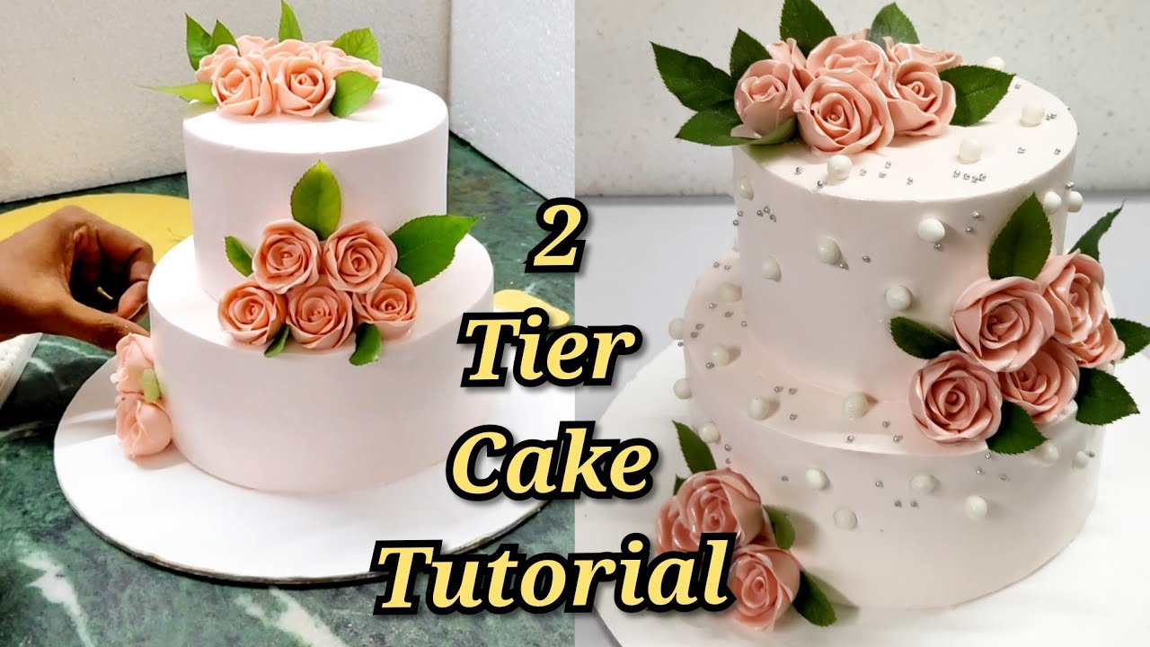 2 Tier Cake Tutorial || Double Storey Cake Design || Fondant Roses ...