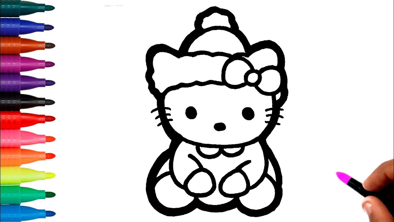 Christmas Hello Kitty Drawing and Coloring for Kids Toddlers - How to ...
