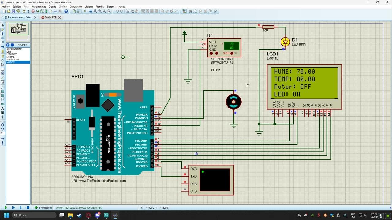 Control de Motor DC y LED mediante Sensor DHT11 con Arduino en Proteus - YouTube