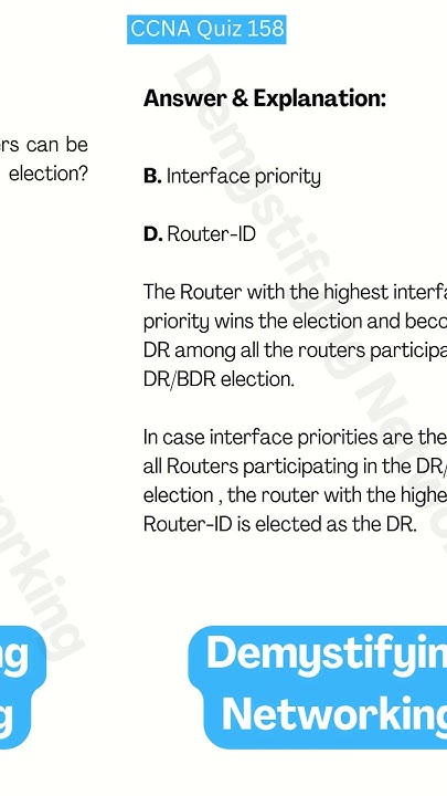 CCNA Quiz 158: OSPF Influence DR BDR Election #demystifyingnetworking - YouTube