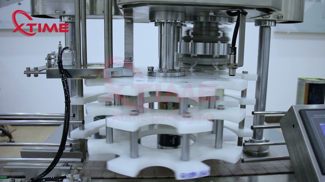 Can sealing machine and bottle clamping and turning machine - YouTube