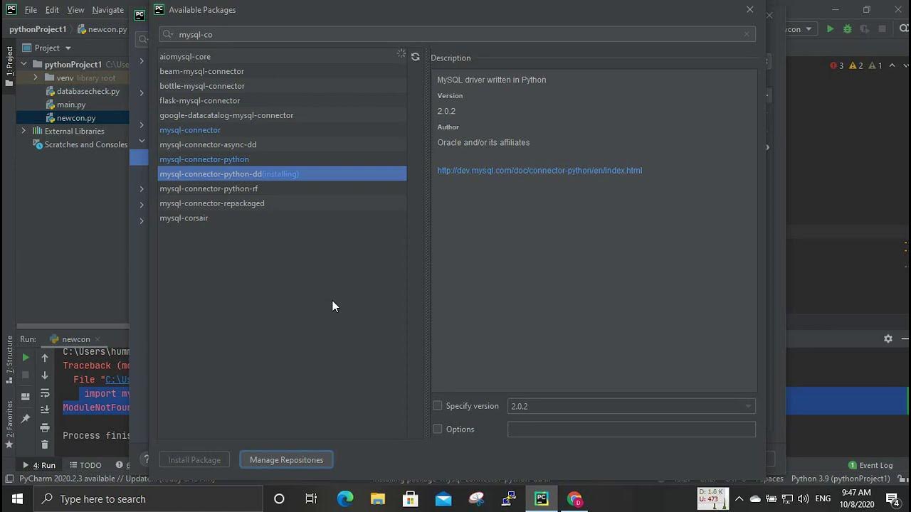 Pycharm error | ImportError: No module named 'mysql' - YouTube