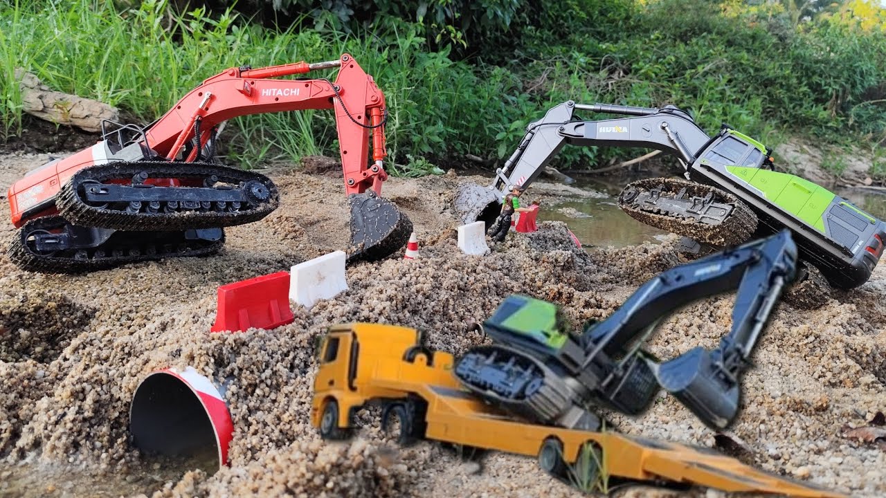 New Project:3‼️🔥 Rc Excavator Hitachi & Huina 1593 make a pipeline ...