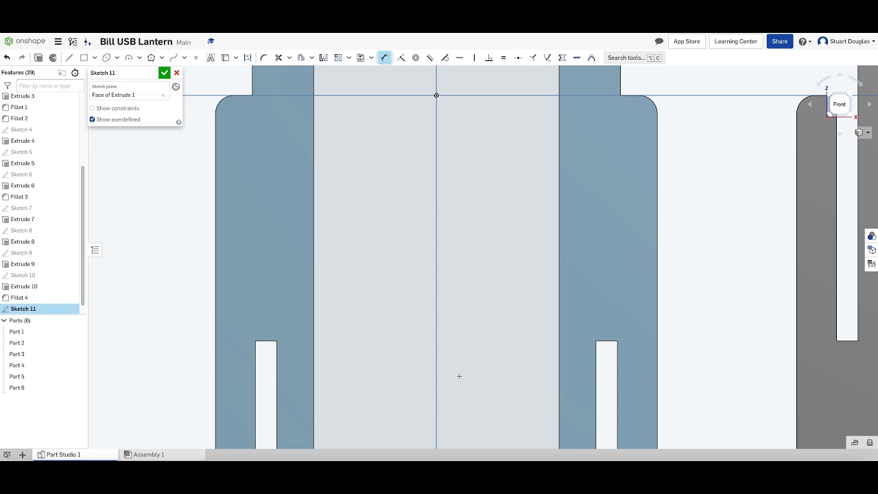 Onshape USB Lantern 2021 Lesson 7 - Sketching your design onto the ...
