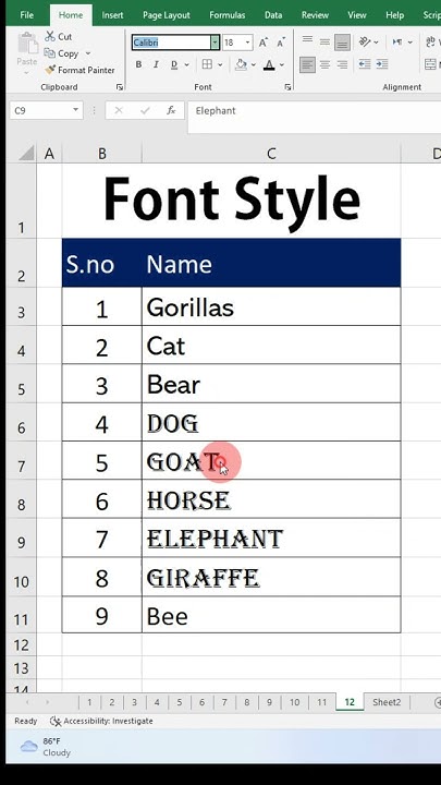 How to change Font Style in Excel - YouTube
