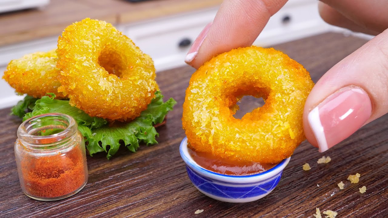 So Crispy Miniature Fried Onion Rings Recipe | ASMR Miniature Cooking in Tiny Kitchen - YouTube