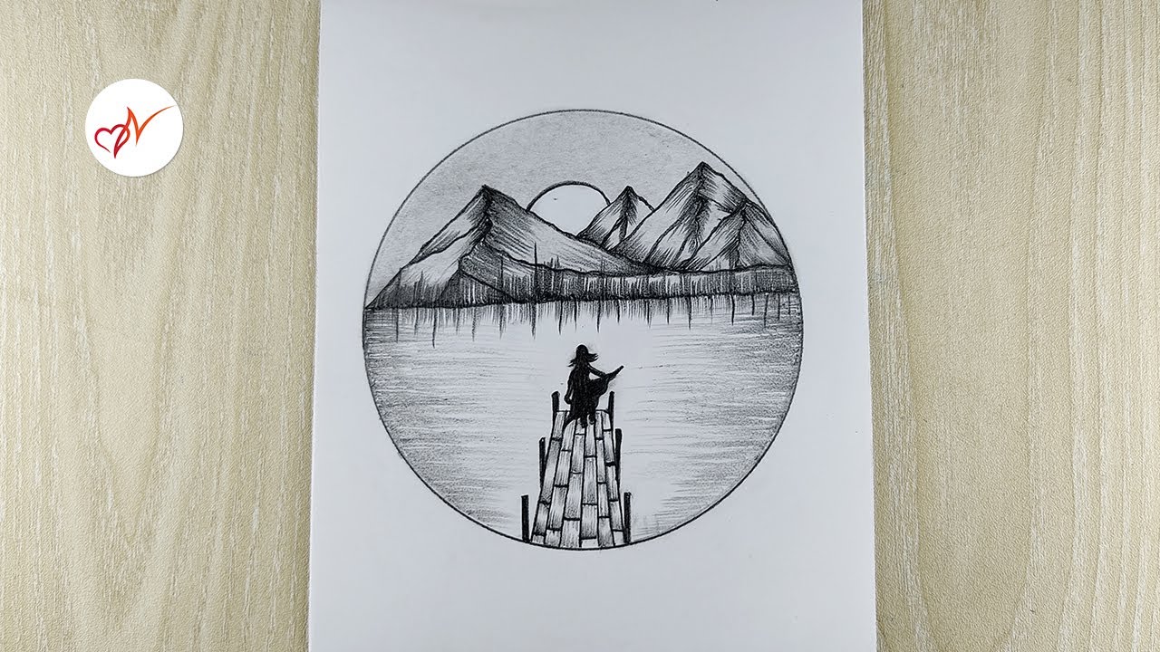 How to draw a girl standing on the wooden bridge | Pencil sketch ...