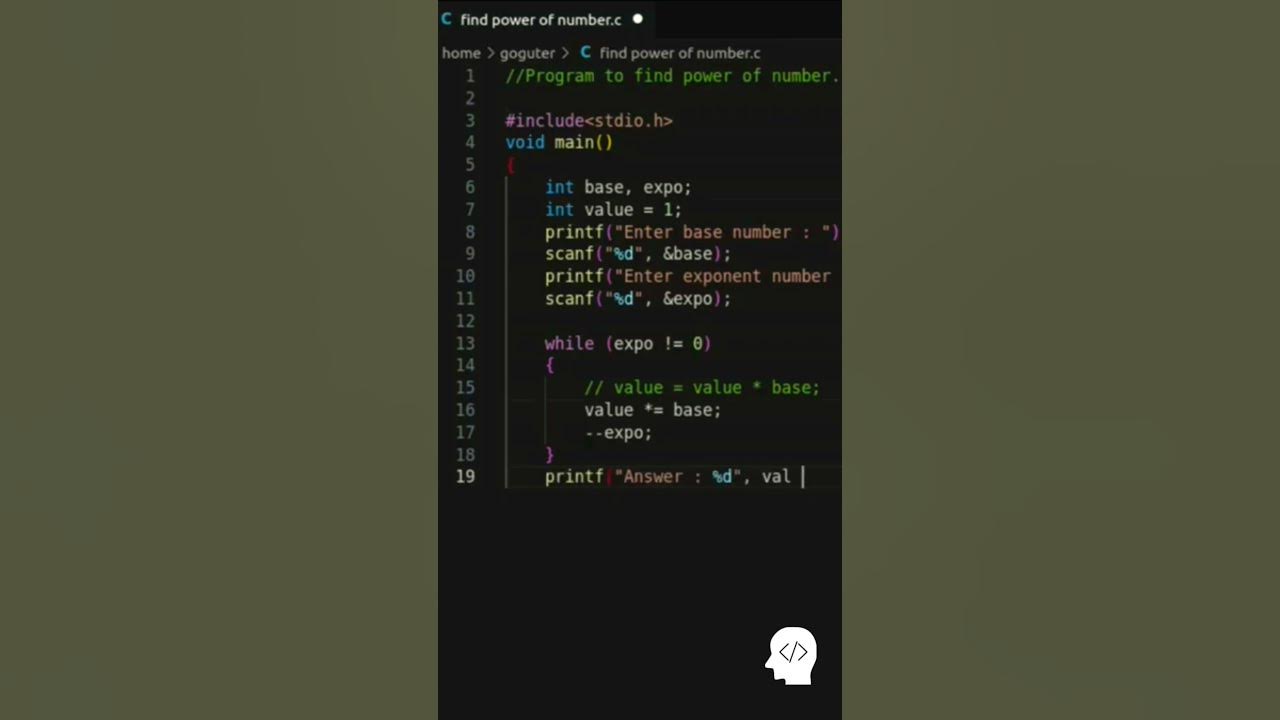 Program To Find Power Of Number In C Language Coding Codingtechniques Codingskills Youtube