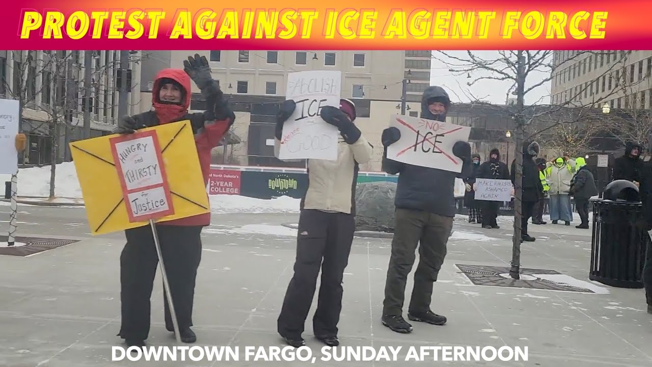 Protest Against ICE Agents In Downtown Fargo In The Brutal Cold - YouTube