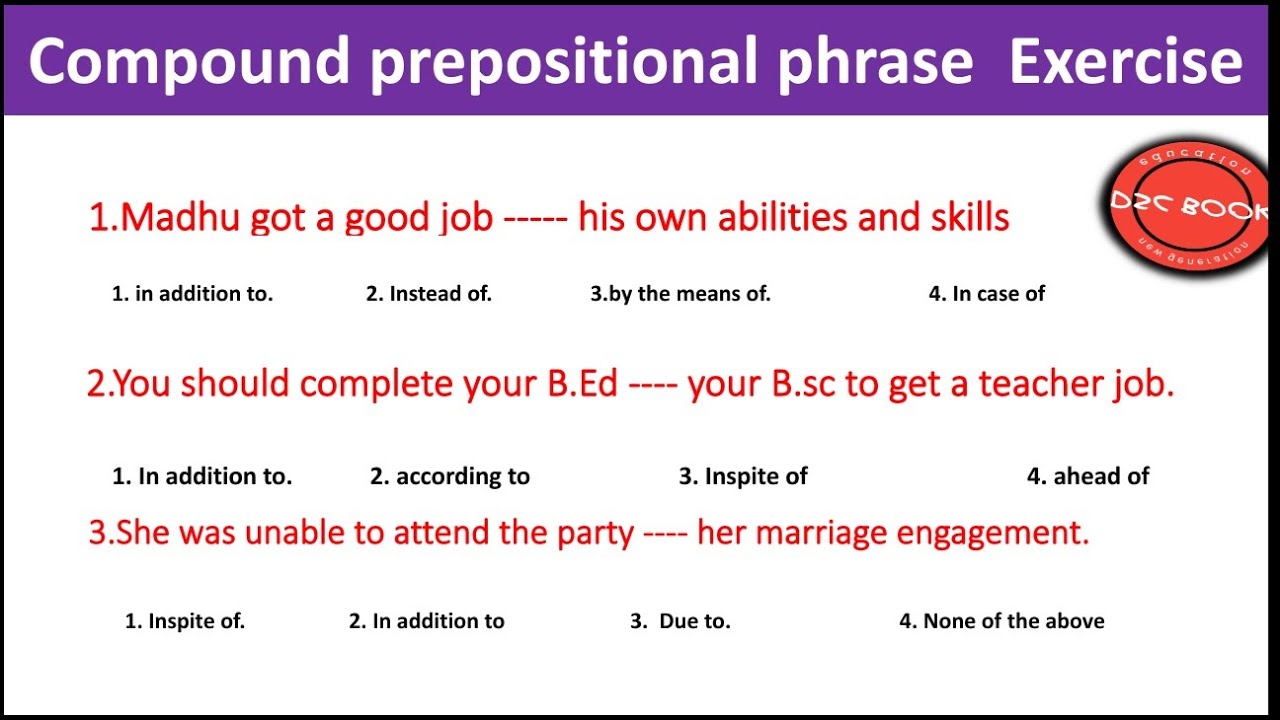 compound prepositional phrase class 10th English exercise #DSC BOOK ...