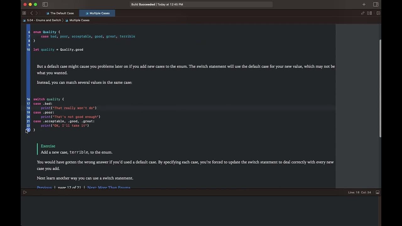 AP CSP Swift - 5.04 - Enums and Switch - 12 of 21 - Multiple Cases - YouTube