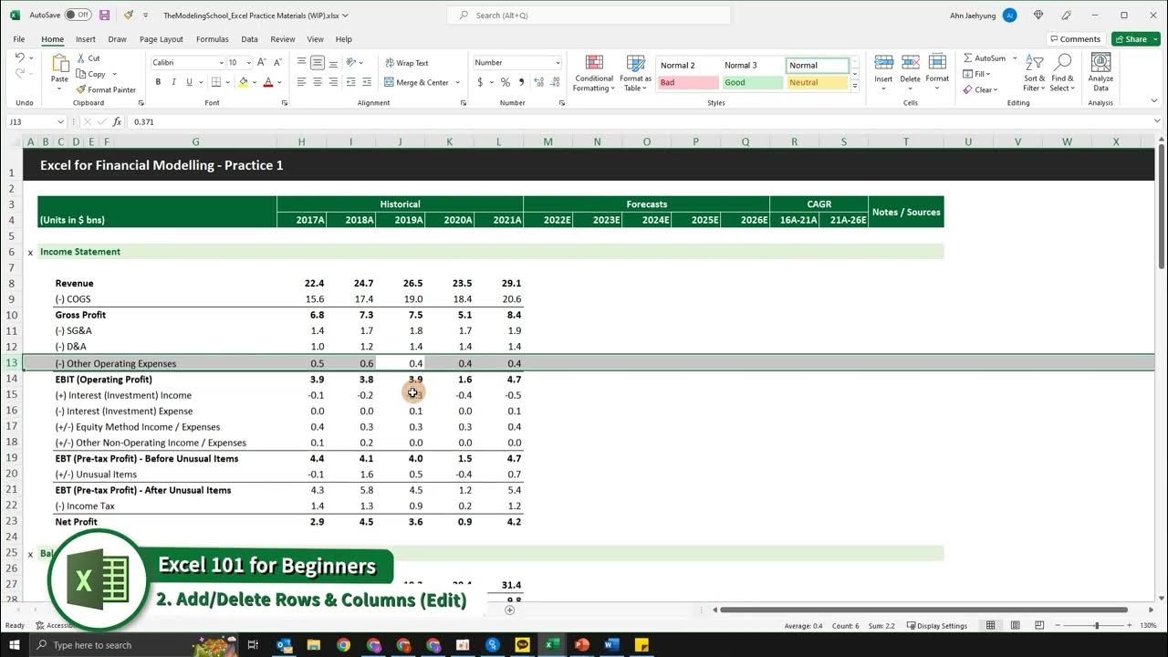 [Excel 101] 2. Add/Delete Rows & Columns (Edit Cells, Undo, Redo) - YouTube