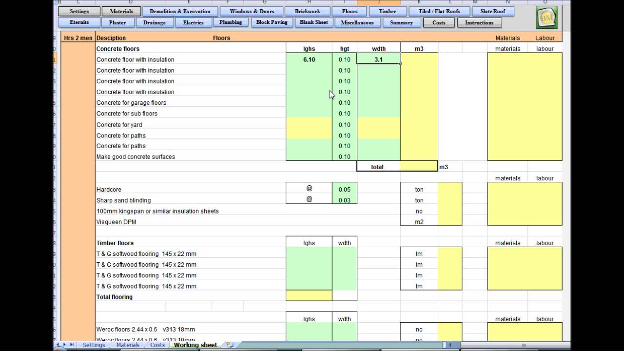Builders Mate Estimating Software - Floors Tutorial 4 - YouTube