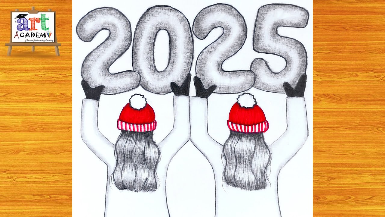How to draw Best Friend drawing with New Year #2025 || New Year Drawing ...