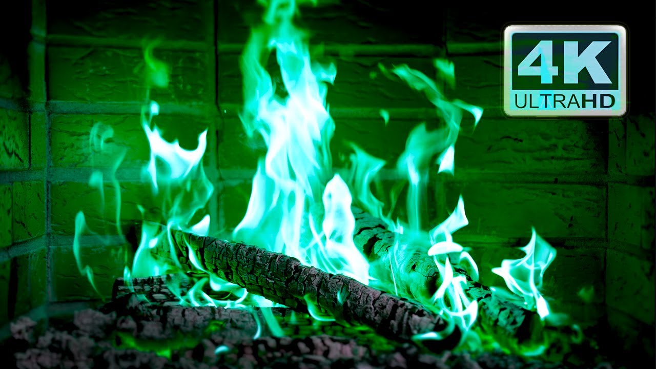 🔥 Green Fireplace 4K! Magic Fireplace with green flames - YouTube