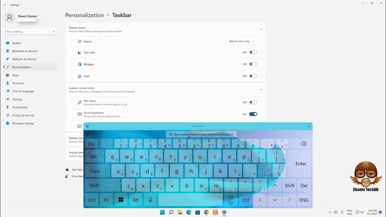 Show Number Row on Touch Keyboard Windows 11 - YouTube