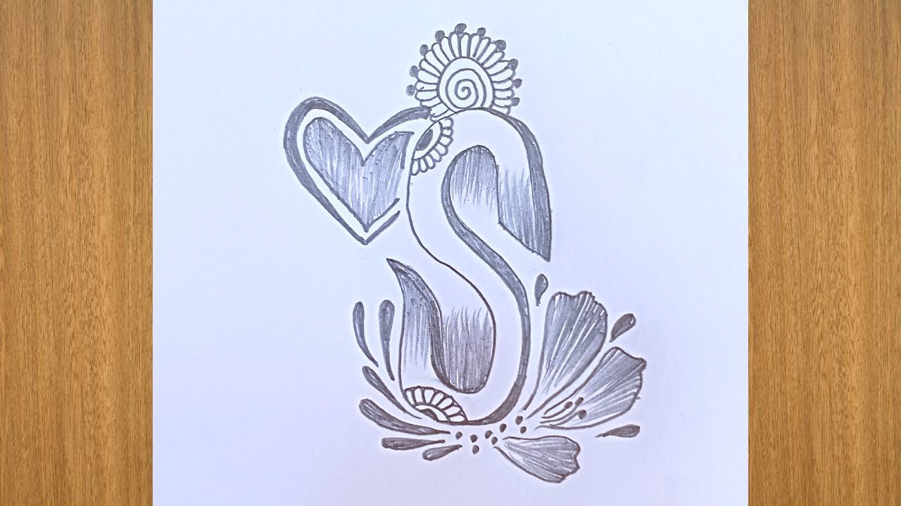 simple S letter drawing with heart || best s letter drawing with pencil ...