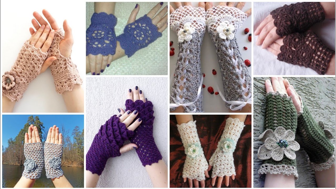 very beautiful easy fancy and extra stylish crochet handmade fingerless ...