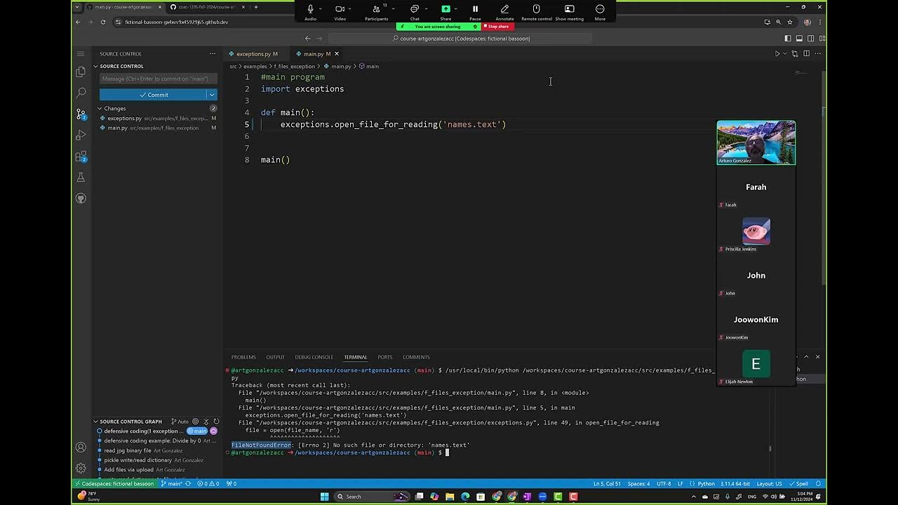 111224 COSC 1336 Python handle division by 0 w exception - YouTube