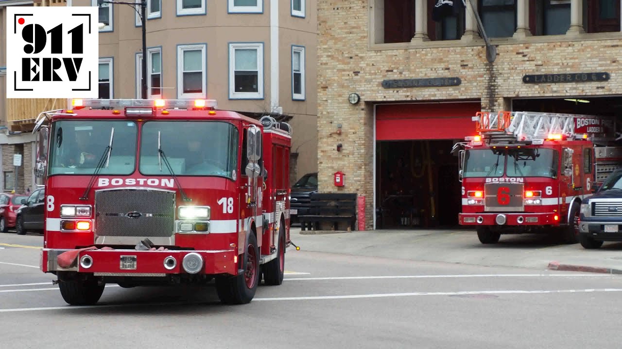 Boston Fire Engine 18 and Ladder 6 Responding - YouTube