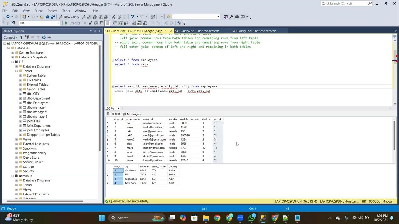 Sql Joins And Subqueries Youtube