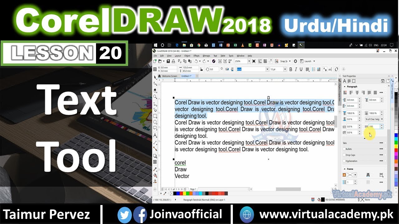 CorelDraw in Hindi | Text tool, Paragraph setting, text properties | 20 ...
