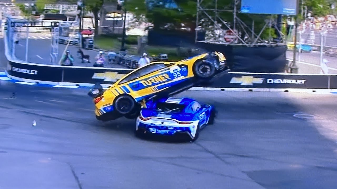 Robby Foley Airborne Crash - 2023 Michelin Pilot Challenge @ Detroit ...