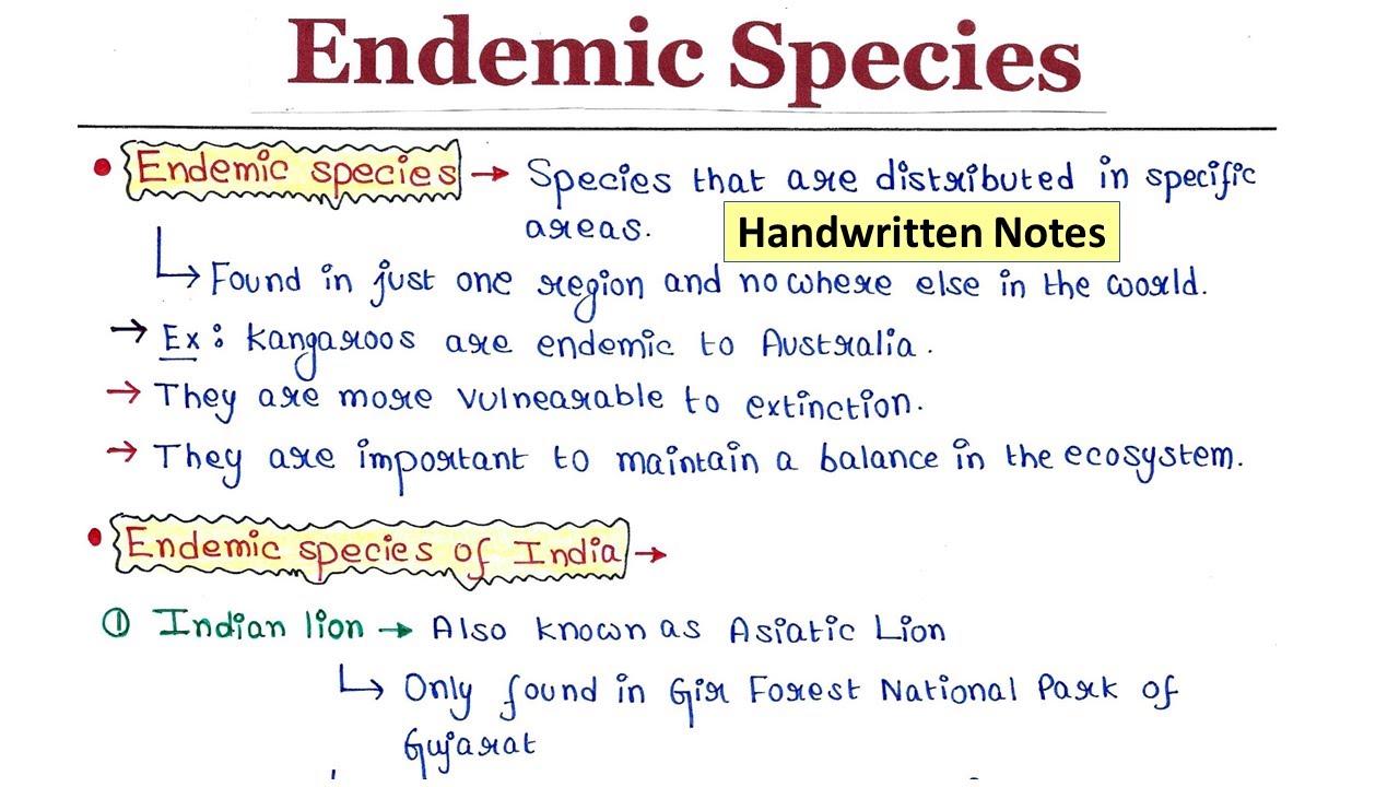 Endemic Species | Example in India | Handwritten notes - YouTube