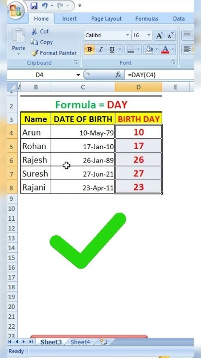 Excel Function To Extract Day From Date Day Formula In Excel Excel Excelformula Shorts