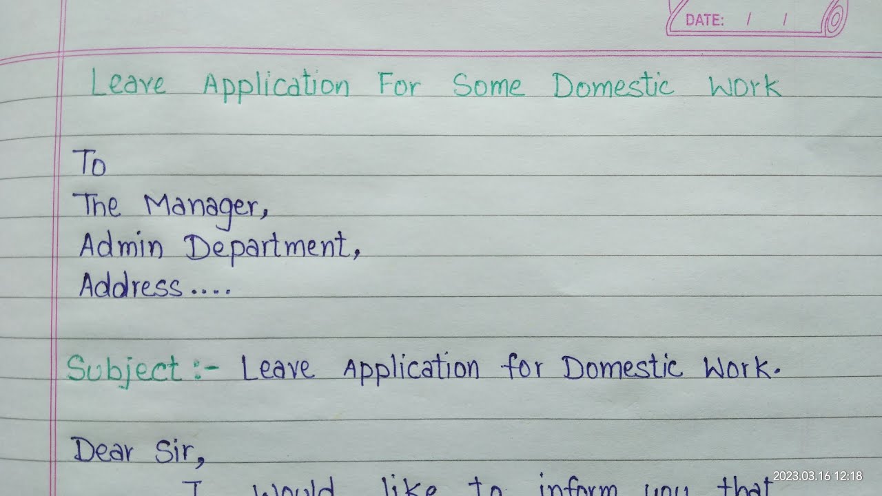 leave application for domestic work | application for personal work ...
