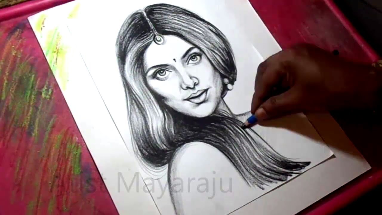 How to Draw Women Face Portrait Pencil Sketch speed - YouTube
