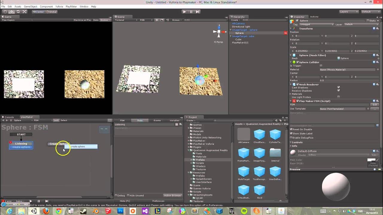 Spawn GameObjects between markers in Vuforia using Playmaker - YouTube