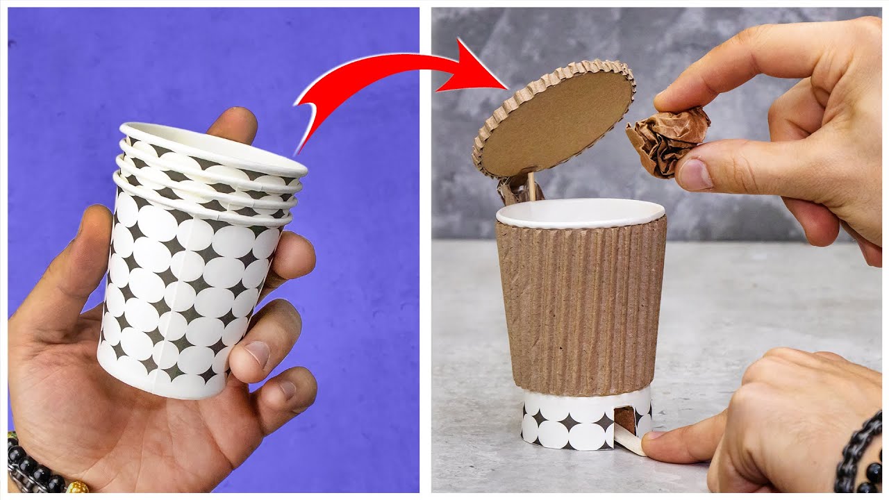 Best Mini Trash Can made from Paper Cup // How to make desk organizer ...