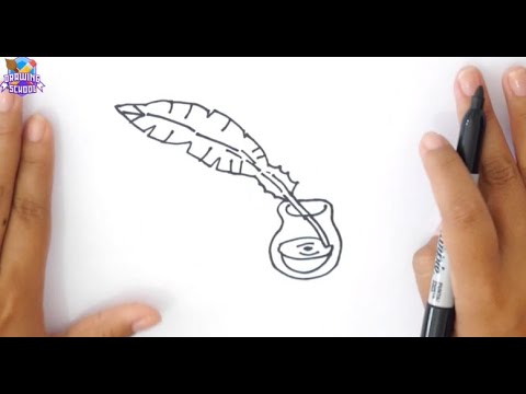 How to DRAW a QUILL AND INKWELL? 🖋️Drawing a QUILL AND INKWELL Step by ...