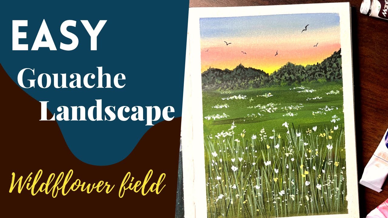 Easy Gouache Landscape Painting | Draw landscape Step by Step with me # ...