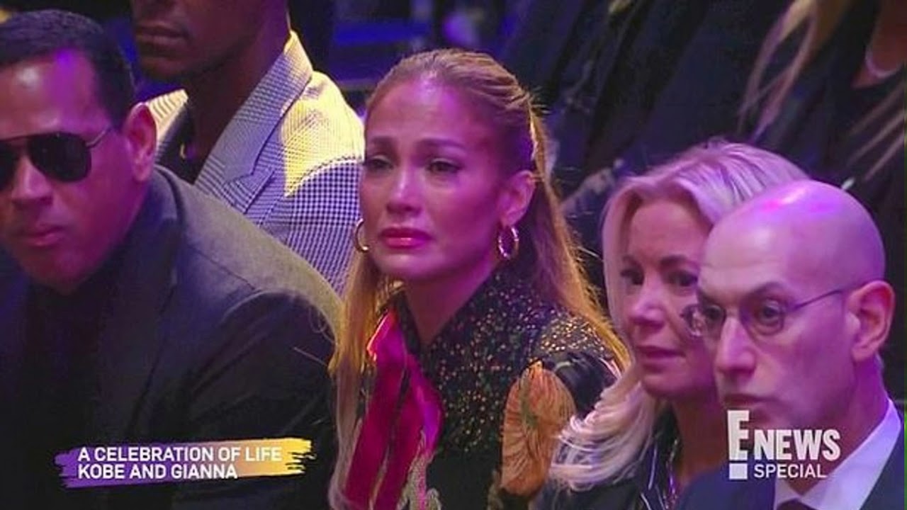 Crying Jennifer Lopez is supported by Alex Rodriguez at Kobe Bryant's ...