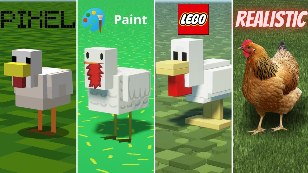 Minecraft Chicken: Pixel VS Paint VS Lego VS Realistic - YouTube