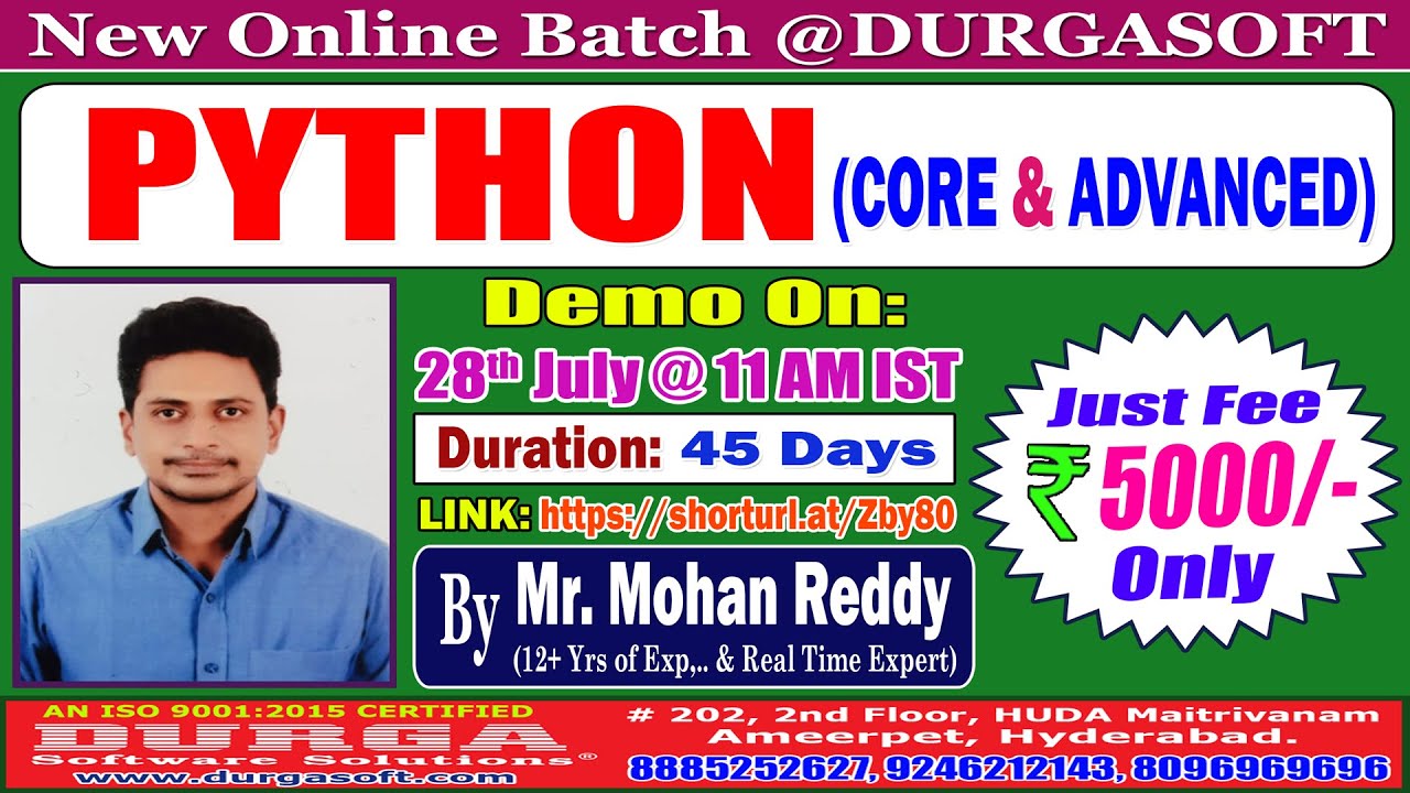 PYTHON (CORE & ADVANCED) Online Training @ DURGASOFT - YouTube