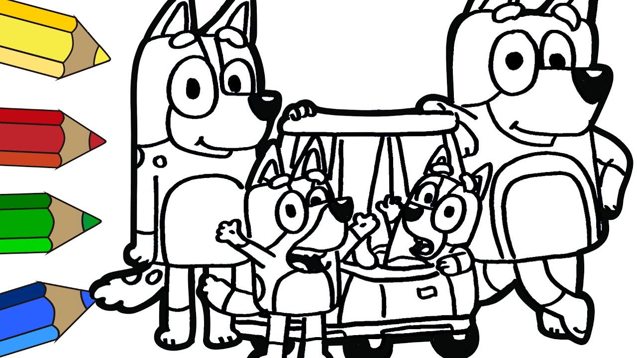 Drawing Bluey and Her Family 🔵 How to Draw Bluey Bingo Dad and Mom Easy ...