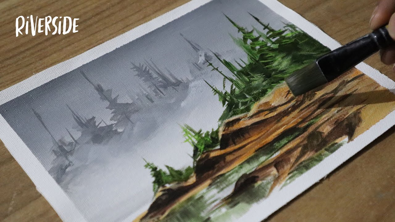 A Riverside Landscape Painting | Acrylic painting ideas | 5 min Art ...