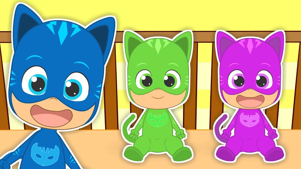 CINCO BEBÉS con Gatuno de Colores | Canciones infantiles con PJ Masks ...
