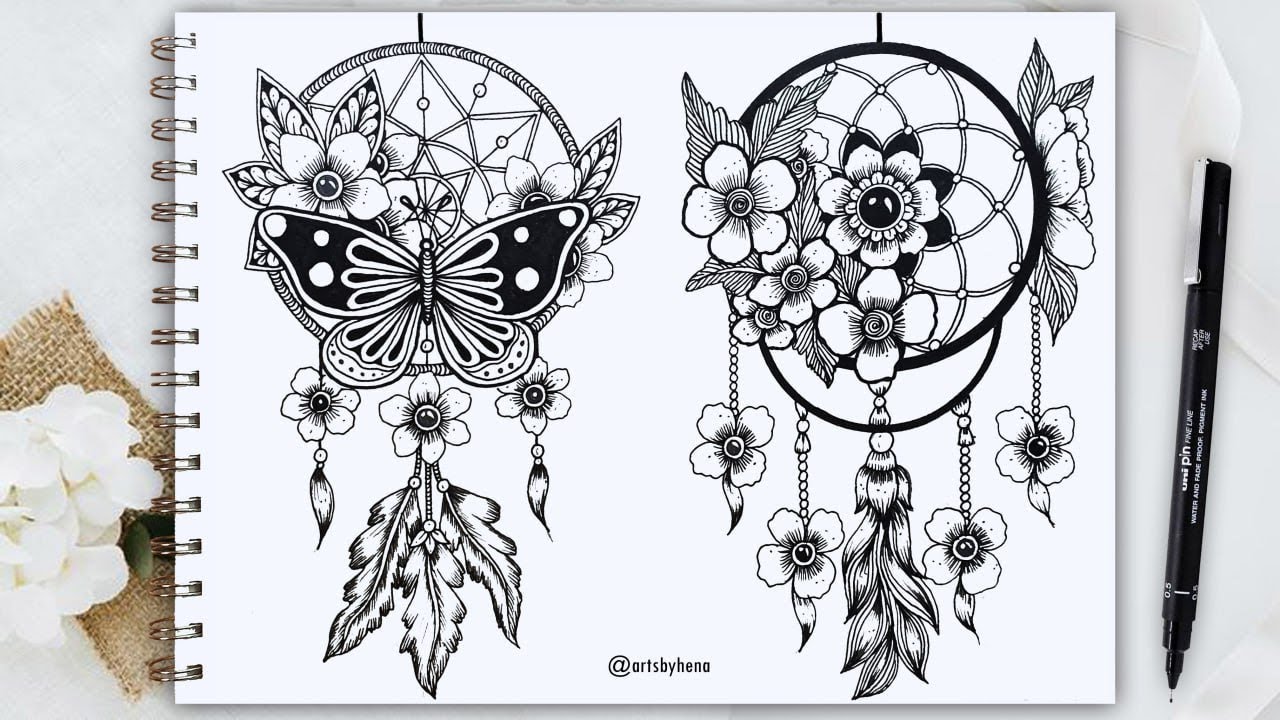2 Beautiful Dream Catchers || How To Draw A Dream Catcher - YouTube