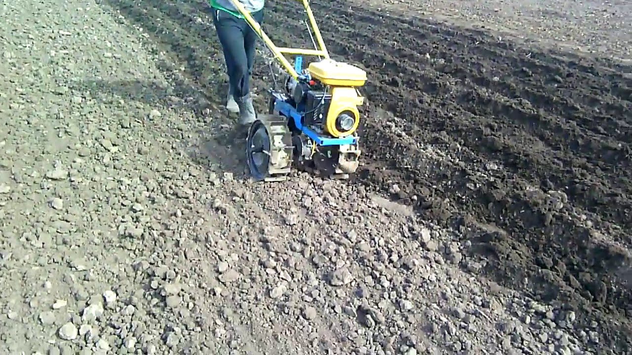 Homemade walk behind tractor. Plowing - YouTube