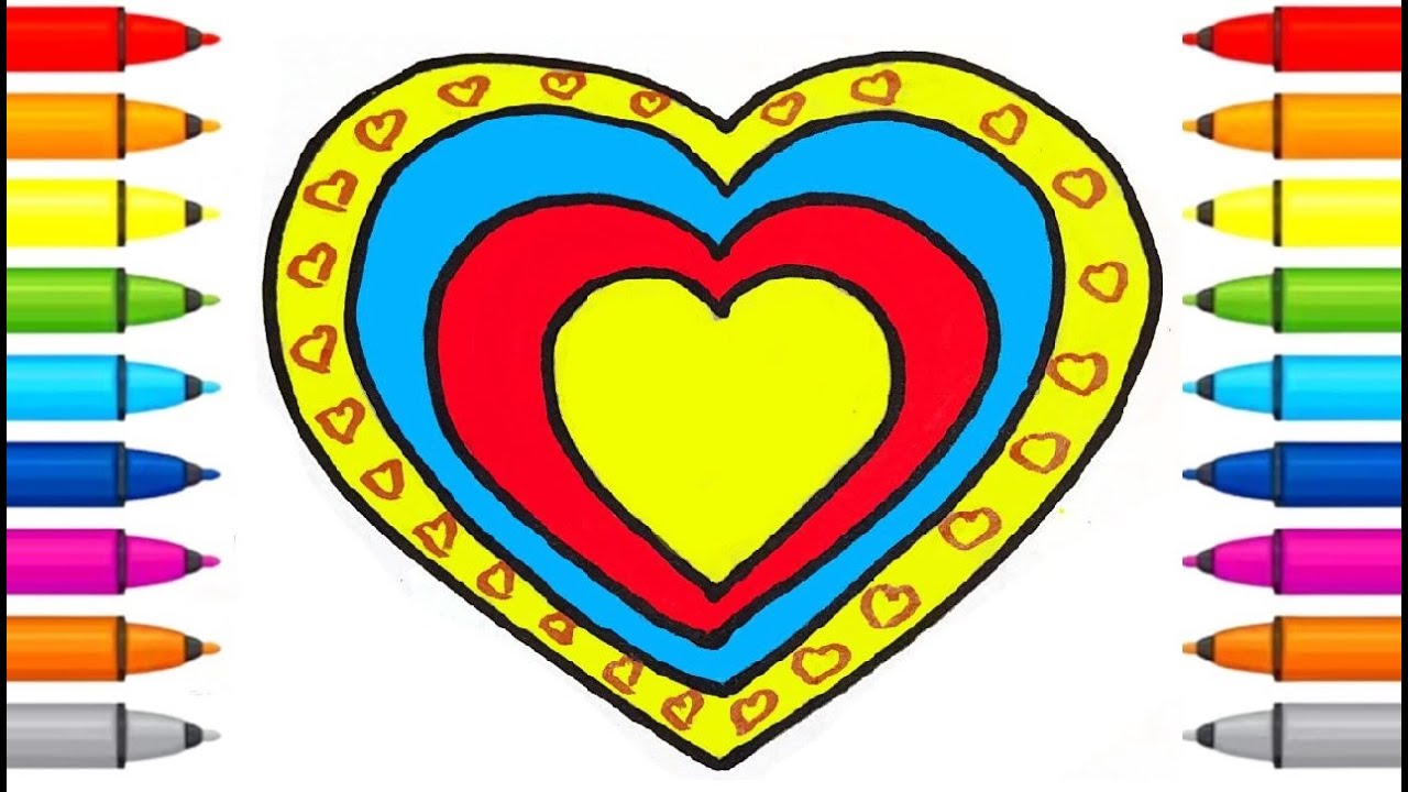How to Draw a heart easy and Color for kids - YouTube