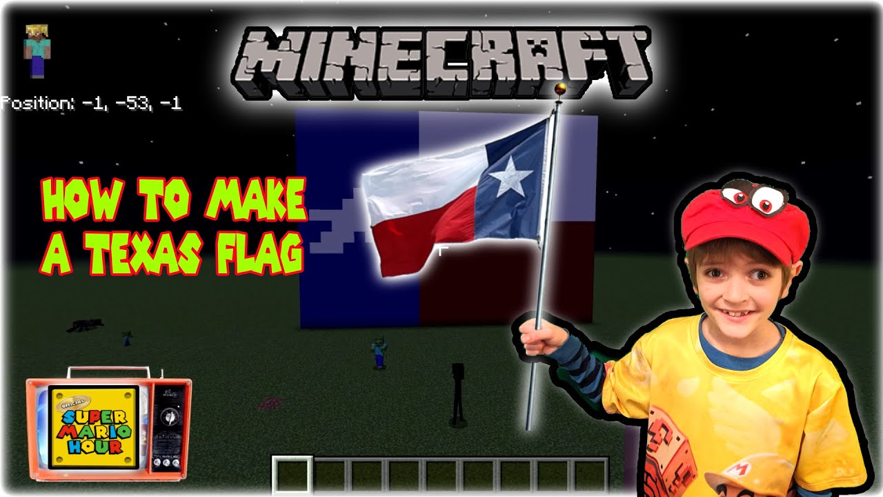 MINECRAFT TUTORIAL- TEXAS! FLAG! The MARIO KID shows how to make a ...