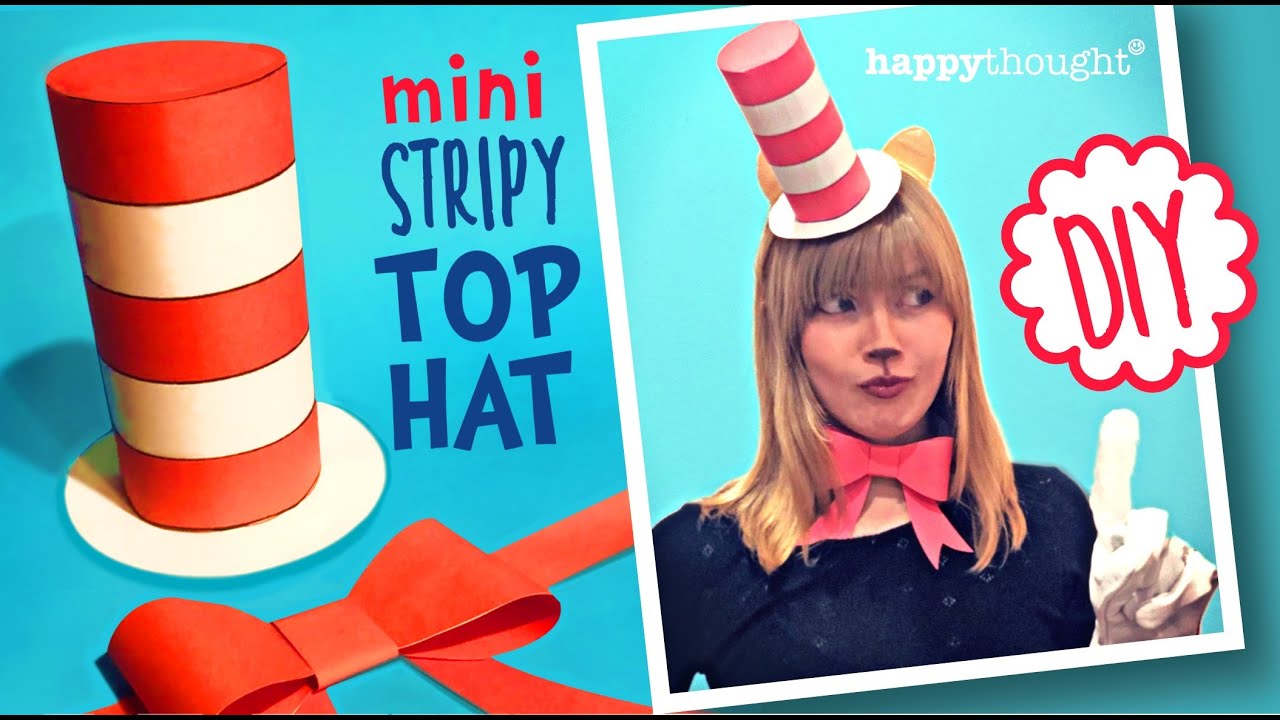 Make a mini paper stripy top hat with bow tie! Watch DIY video tutorial ...